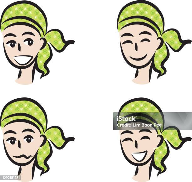 Vector Cartoon Emoji Girl With Headscarf Set Stock Illustration