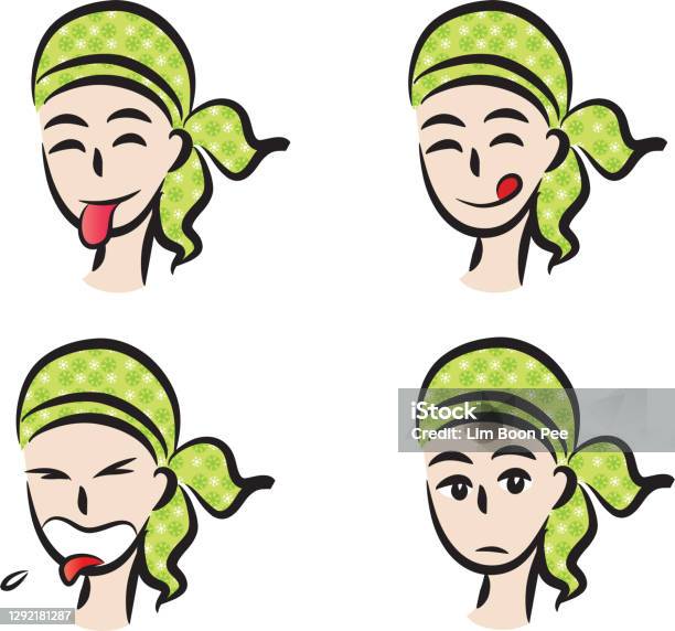 Vector Cartoon Emoji Girl With Headscarf Set Stock Illustration