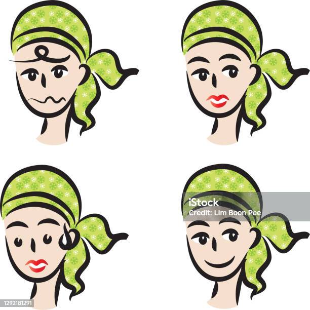 Vector Cartoon Emoji Girl With Headscarf Set Stock Illustration
