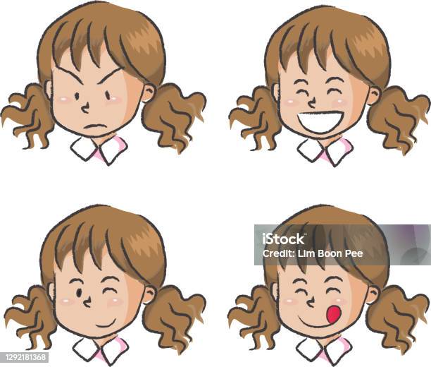 Vector Cartoon Girl Emoji Set Stock Illustration Download Image Now