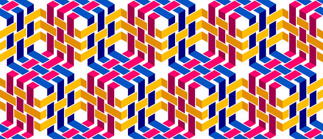 Stripy Mesh Weaving Cubes Seamless Pattern 3d Abstract Vector