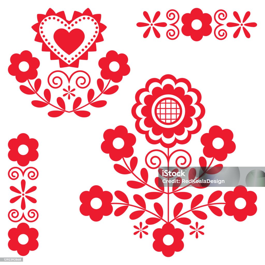 Cute Polish Floral Folk Art Vector Design Elements Inspired By ... Cute Polish Floral Folk Art Vector Design Elements Inspired By ...