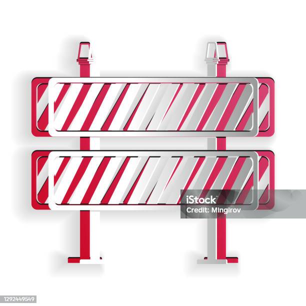 Icône De Barrière De Route Découpée En Papier Disolement Sur Le Fond