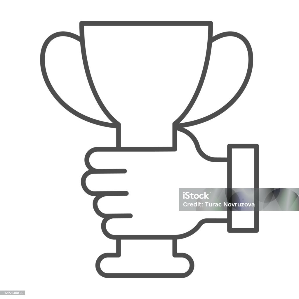 Hand Holding Trophy Cup Thin Line Icon Sports Concept Golden Goblet