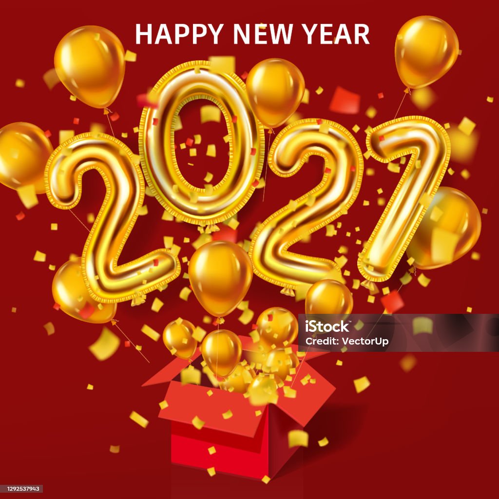Bonne Année 2021 Fond Ballons 3d Réalistes Dor Fleuret Nombres