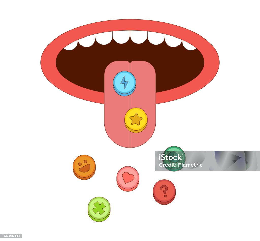 Ilustración De Lengua Con Pastillas De Éxtasis Ilustración Vectorial En