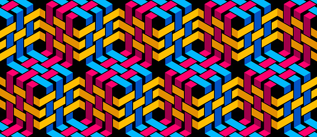 Stripy Mesh Weaving Cubes Seamless Pattern 3d Abstract Vector
