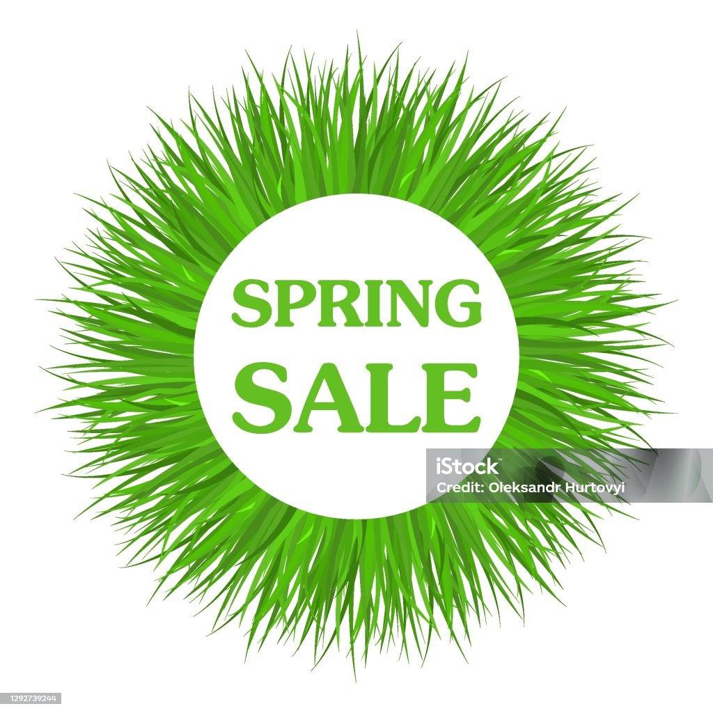 Spring Sale Inscription Circle Frame With Green Grass Fresh Spring Summer Grass Template Design
