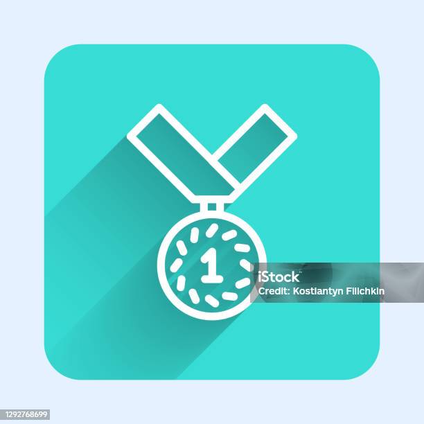 Icône Blanche De Médaille De Ligne Disolement Avec Lombre Longue