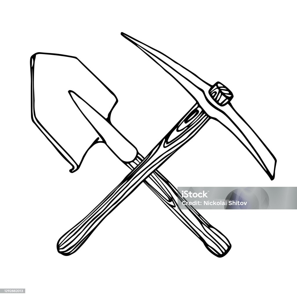 Pioche De Fer Et Pelle Avec Poignée En Bois Outil Dextraction Logo Ou
