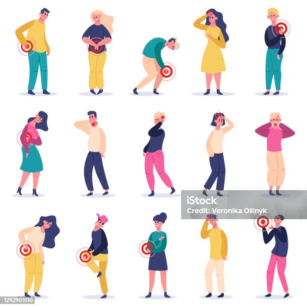 Orang Kesakitan Menderita Sakit Karakter Lakilaki Dan Perempuan Sakit