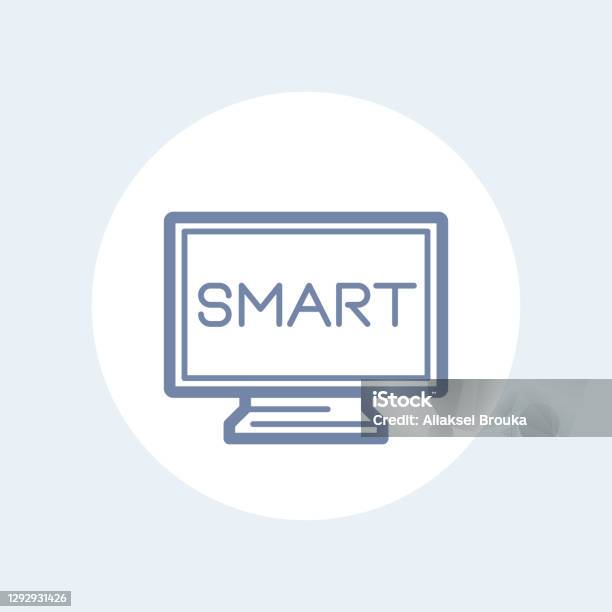 Vetores De Ícone Da Linha Smart Tv Em Branco E Mais Imagens De