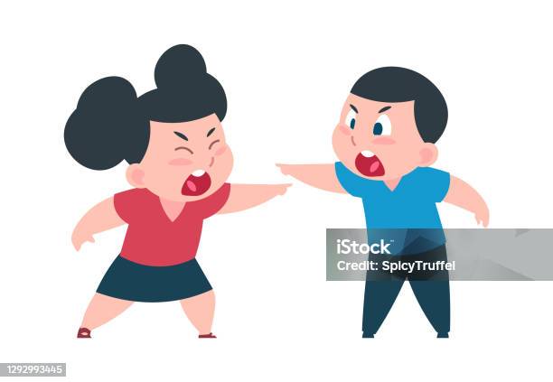 Les Enfants Se Disputent Garçon Et Fille De Dessin Animé Se Disputant