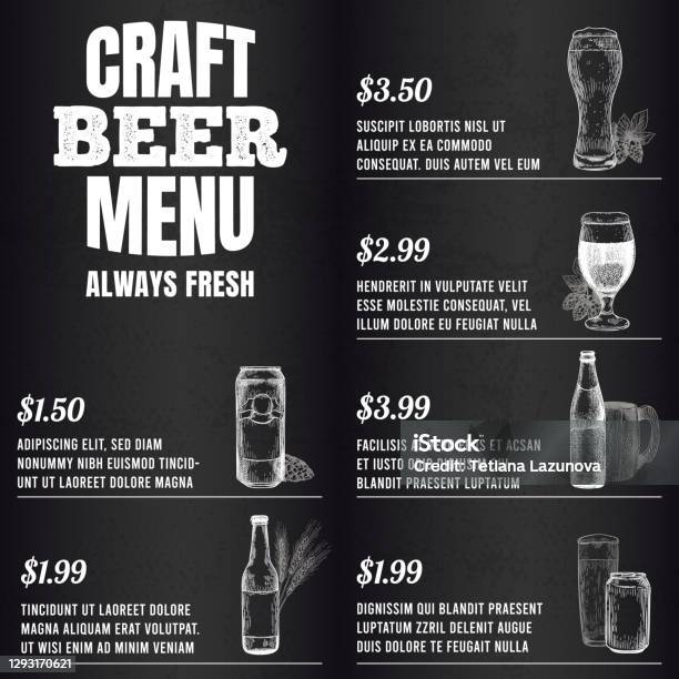 Menu Pub Menu Minuman Bir Untuk Desain Template Restoran Atau Kafe