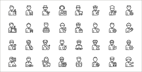 Ilustración de Conjunto De 32 Hombres Trabajador Avatar Delgados Iconos ... Ilustración de Conjunto De 32 Hombres Trabajador Avatar Delgados Iconos ...