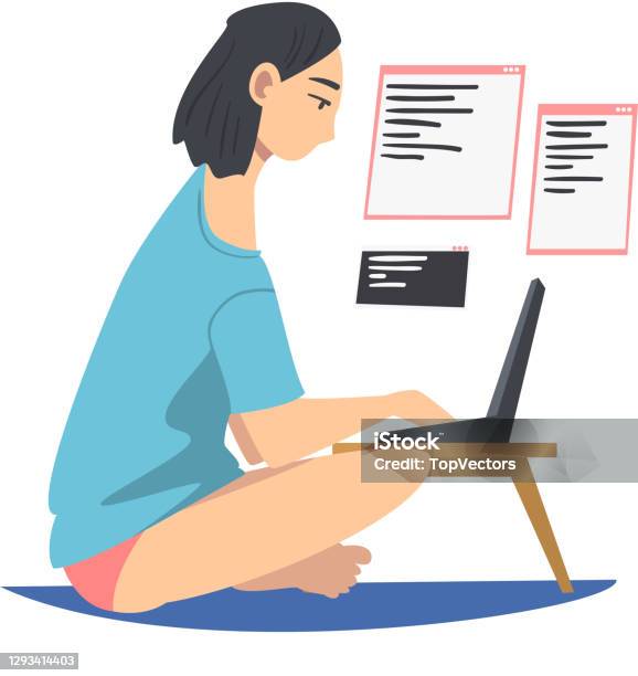 Woman As Software Developer Or Programmer Engaged In Coding In Serverside Framework On Laptop