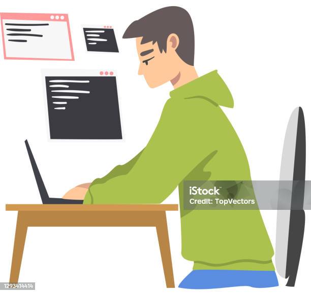 Male As Software Developer Or Programmer Engaged In Coding In Serverside Framework On Laptop