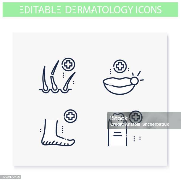 Dermatology Line Icons Set Editable Illustrations Stock Illustration