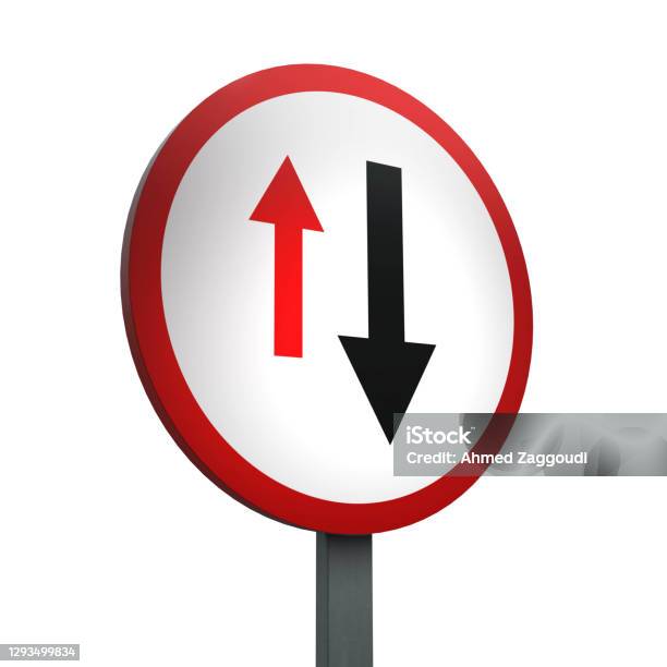 3d Render Road Sign Of Give Priority To Vehicles From Opposite Direction Isolated On A White