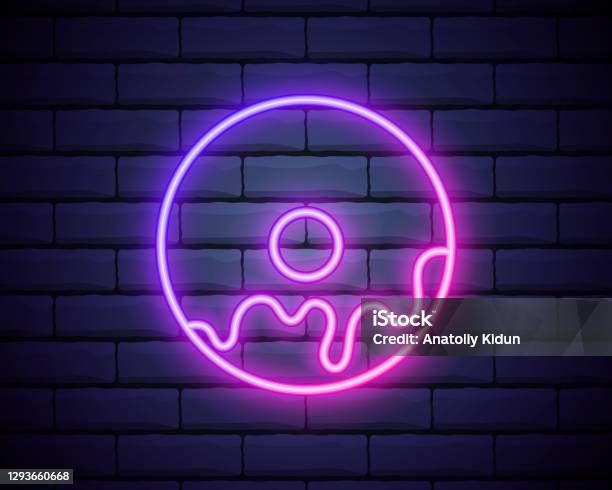 Vector Neon Donut Icon Template Glowing Sweet Doughnut Logo Background