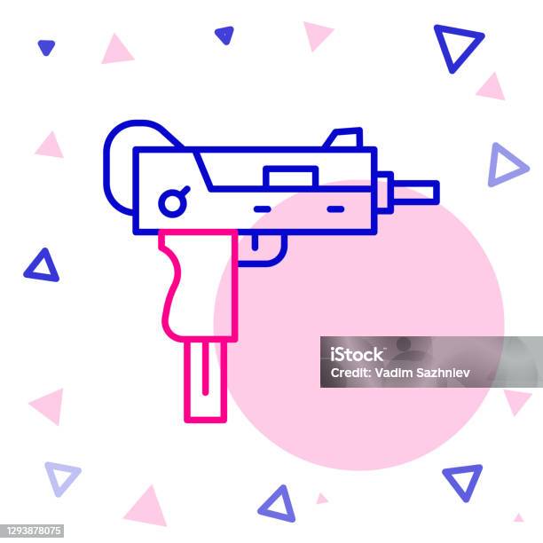 Icône De Mitraillette De Ligne Uzi Disolement Sur Le Fond Blanc Arme