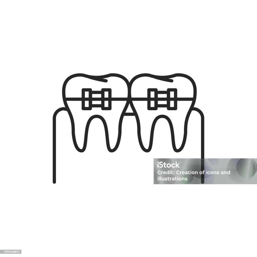Dents Dans Licône De Ligne De Couleur De Accolades Pictogramme Pour