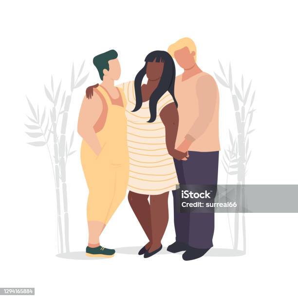 Trois Personnes Dans Lillustration Vectorielle Damour Concept Polyamory
