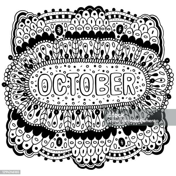Oktober Halaman Mewarnai Untuk Orang Dewasa Mandala Dengan Bulanbulan