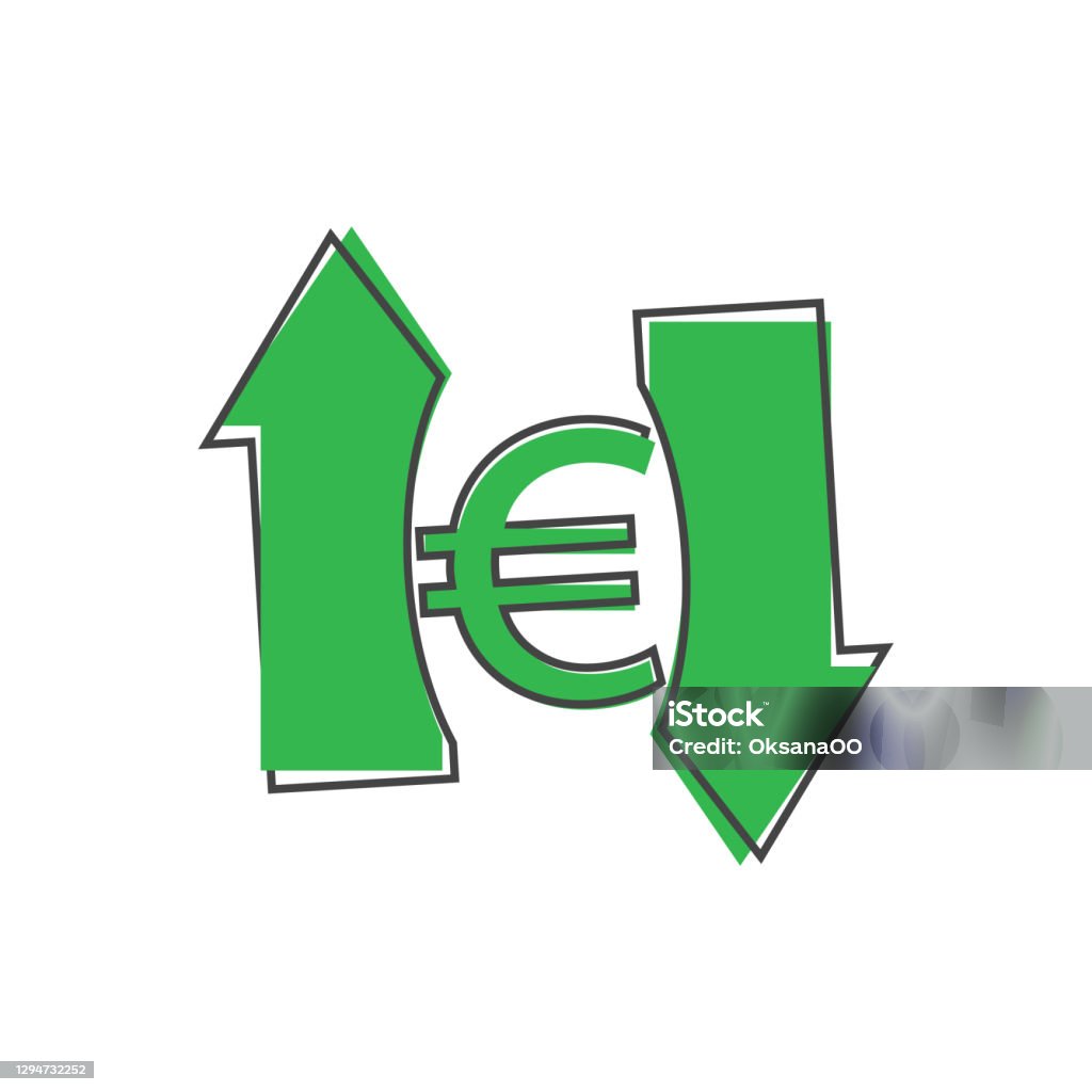 Vektor Upp Och Ner Pil Och Euro Tecken Ikon På Tecknad Stil På Vit ... Vektor Upp Och Ner Pil Och Euro Tecken Ikon På Tecknad Stil På Vit ...