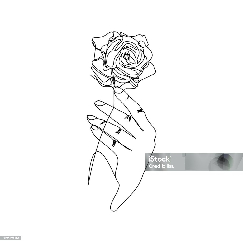 Dessin Continu De Ligne Dune Main Retenant Rose Conception Minimaliste