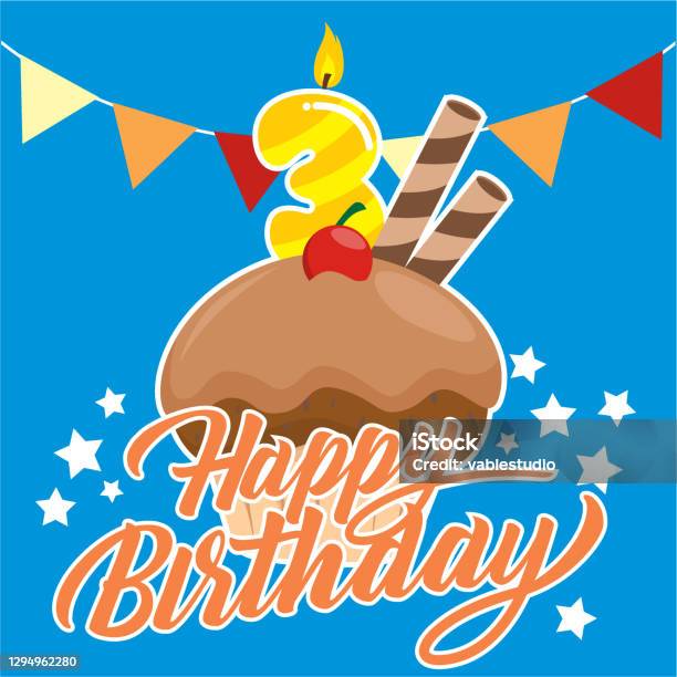 Birthday Cupcakes For Three Year Old Kids Stock Illustration - Download ... Birthday Cupcakes For Three Year Old Kids Stock Illustration - Download ...