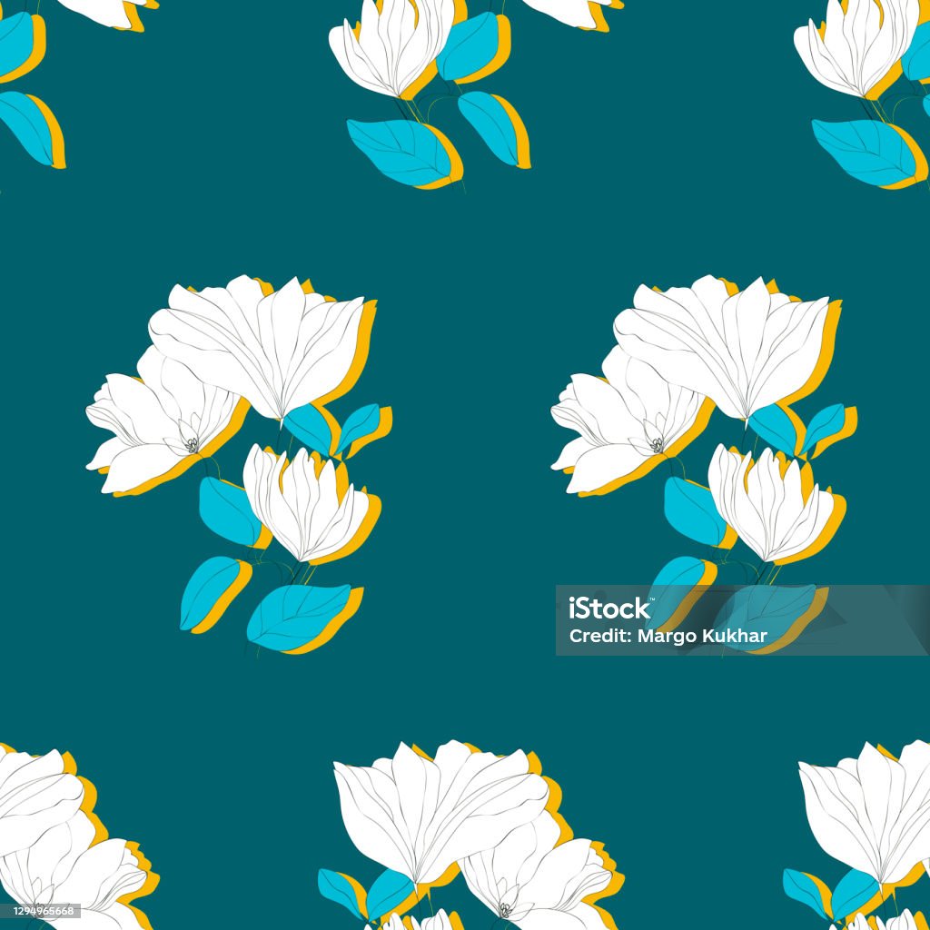 Mekar Bunga Pola Mulus Motif Botani Mekar Dengan Siluet Kuning Tekstur