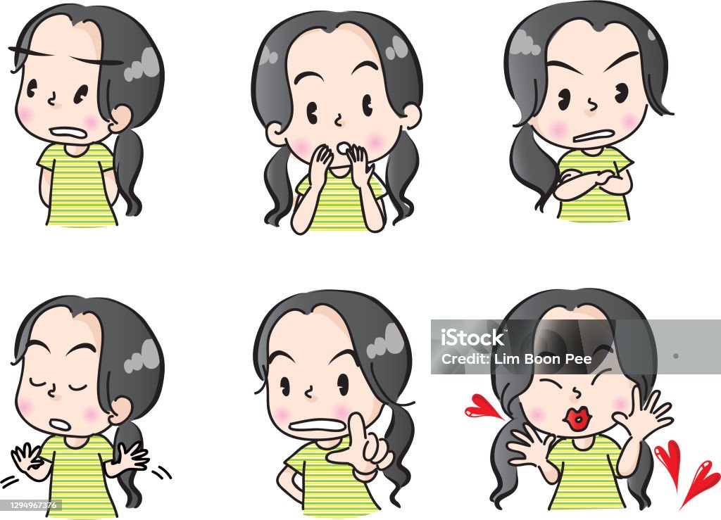 Vector Cartoon Girl Emoji Set Stock Illustration Download Image Now Avatar Cartoon
