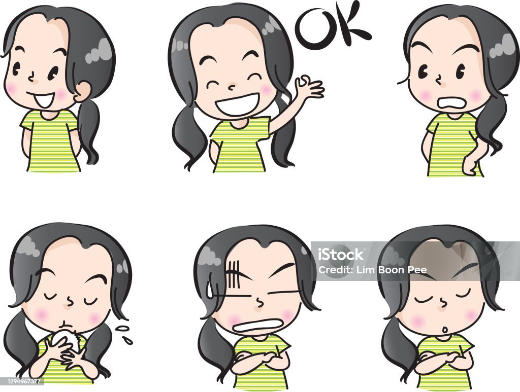 Vector Cartoon Girl Emoji Set Stock Illustration Download Image Now