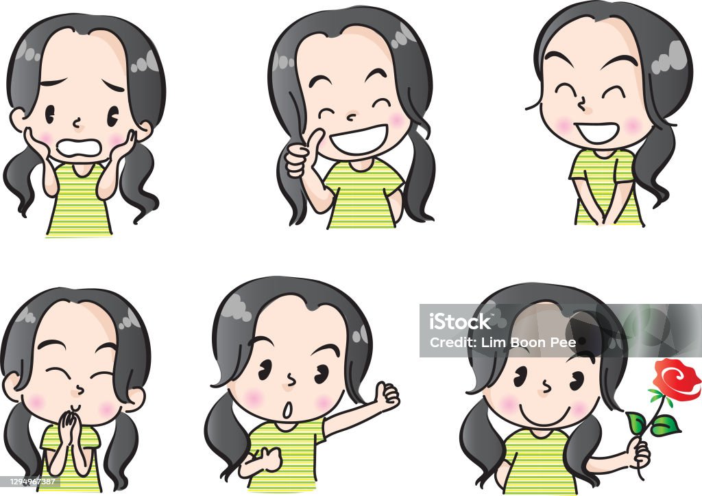 Vector Cartoon Girl Emoji Set Stock Illustration Download Image Now
