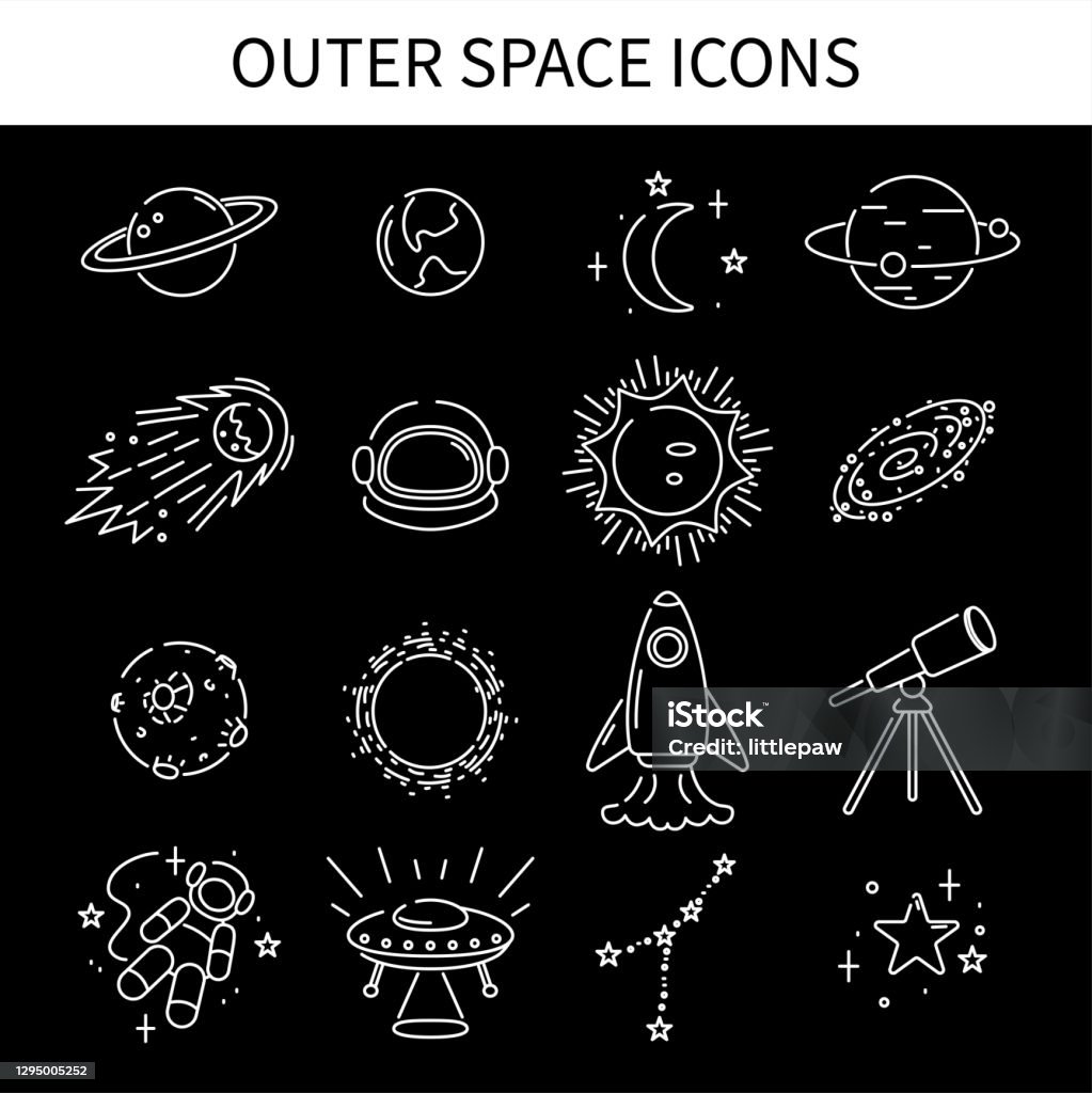Space Icons Set Minimalistic Collection Of Astronomy Symbols And