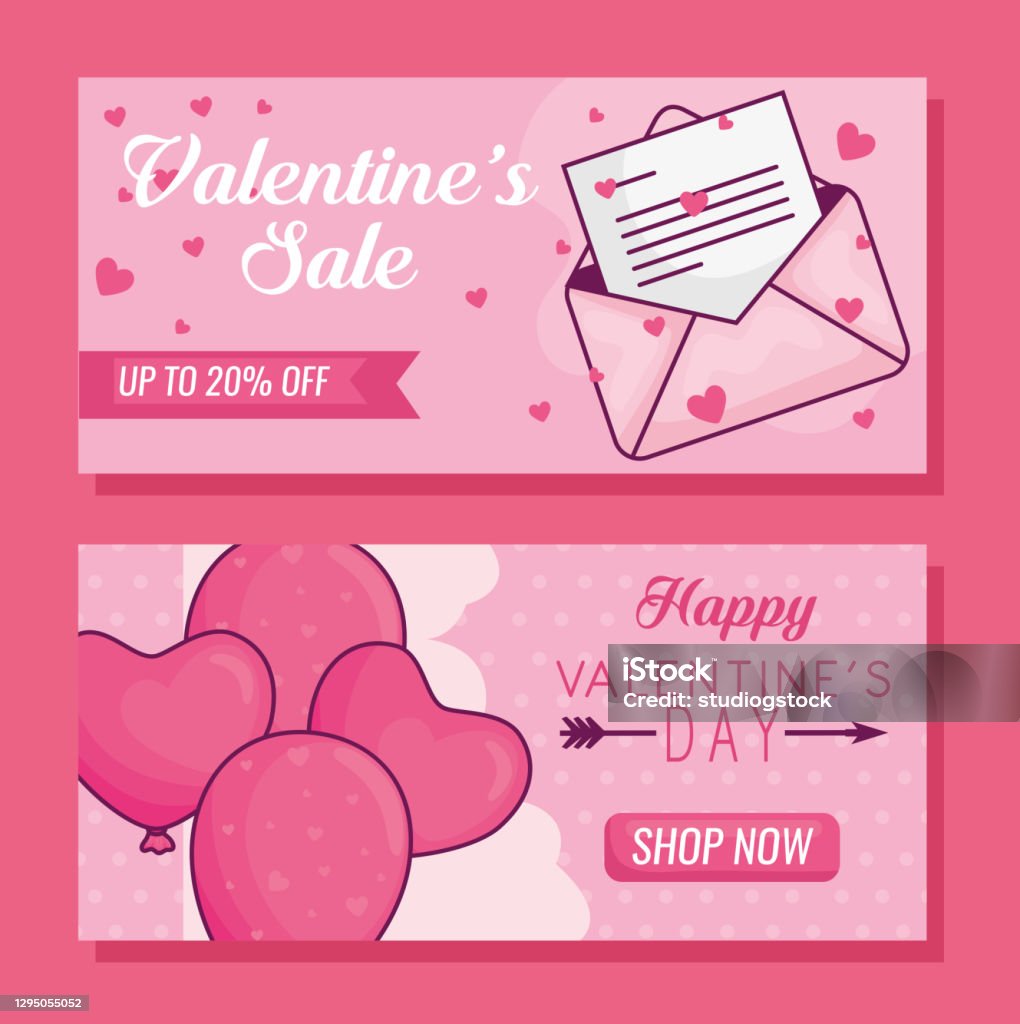 Happy Valentines Day Envelope And Hearts Balloons Vector Design Stock