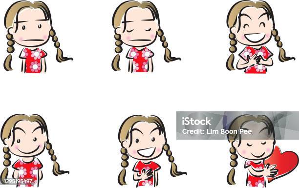 Vector Cartoon Girl Emoji Set Stock Illustration Download Image Now