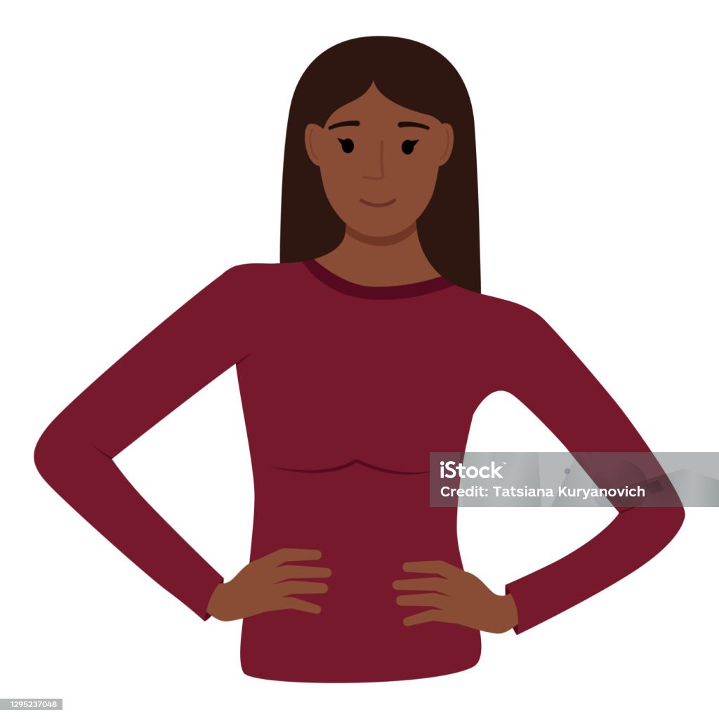 Beautiful Dark Skinned Girl On White Background Vector Illustration