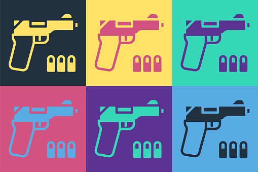 Pistolet De Pop Art Ou Icône De Canon Disolement Sur Le Fond De Couleur