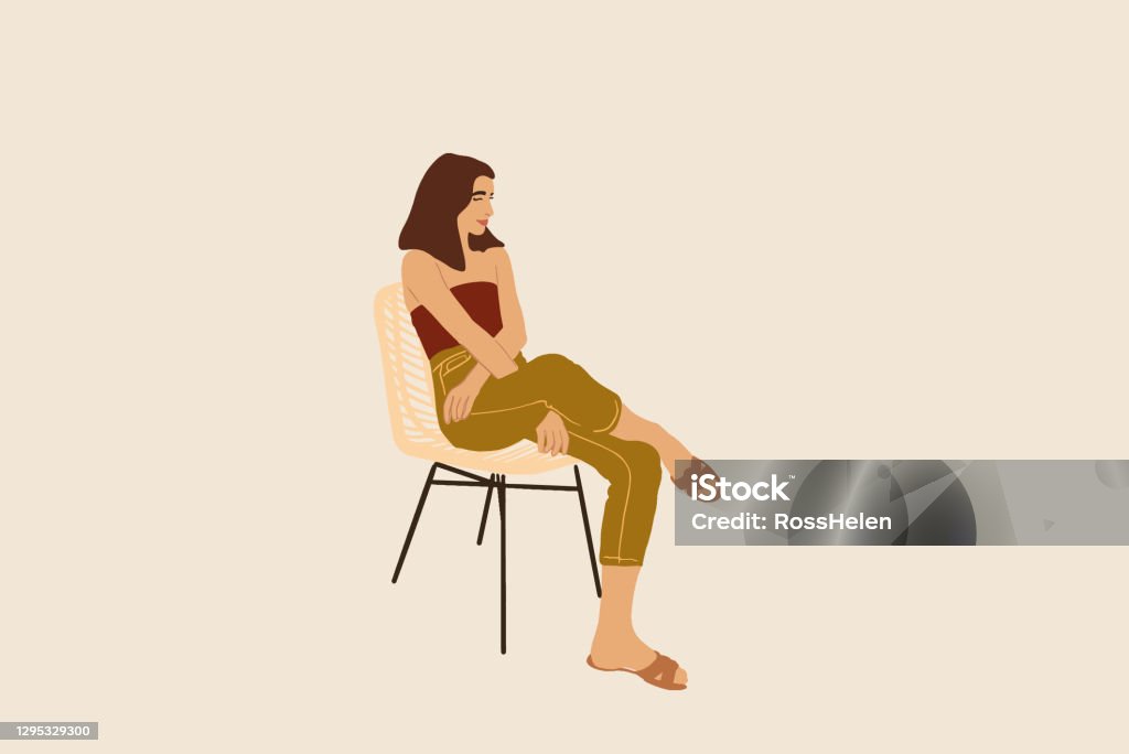 Frau Sitzt Auf Dem Stuhl Und Entspannt Vektorillustration In