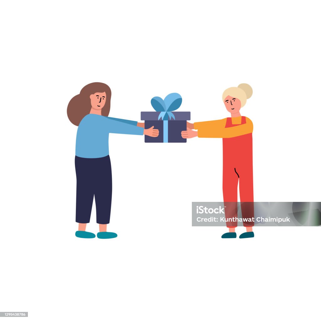 Gadis Imut Itu Memberikan Kotak Hadiah Dengan Pita Untuk Teman Wanita ... Gadis Imut Itu Memberikan Kotak Hadiah Dengan Pita Untuk Teman Wanita ...