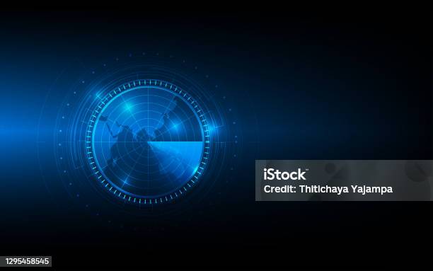 Vetores De Radar Vetorial Azul Digital Realista Com Alvos No Monitor Na