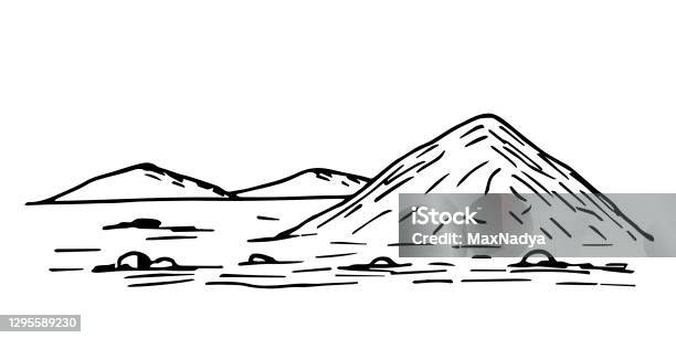 Dessin Vectoriel Simple Dessiné À La Main Dans Le Contour Noir Paysage