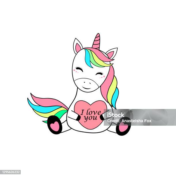 Licorne Mignonne De Dessin Animé Avec Le Coeur Disolement Sur Un Fond