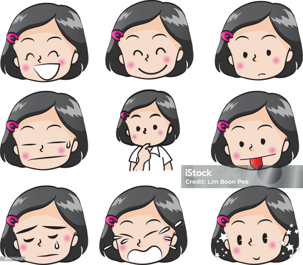 Vector Cartoon Girl Emoji Set Stock Illustration Download Image Now