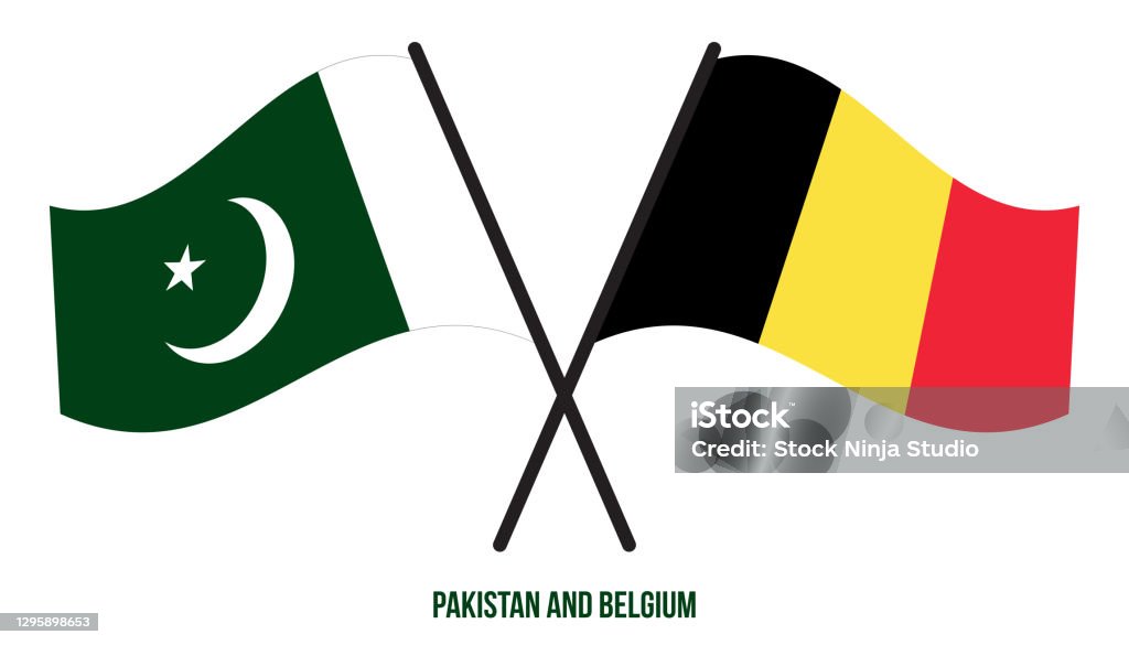 Ilustración De Banderas De Pakistán Y Bélgica Cruzadas Y Ondeando
