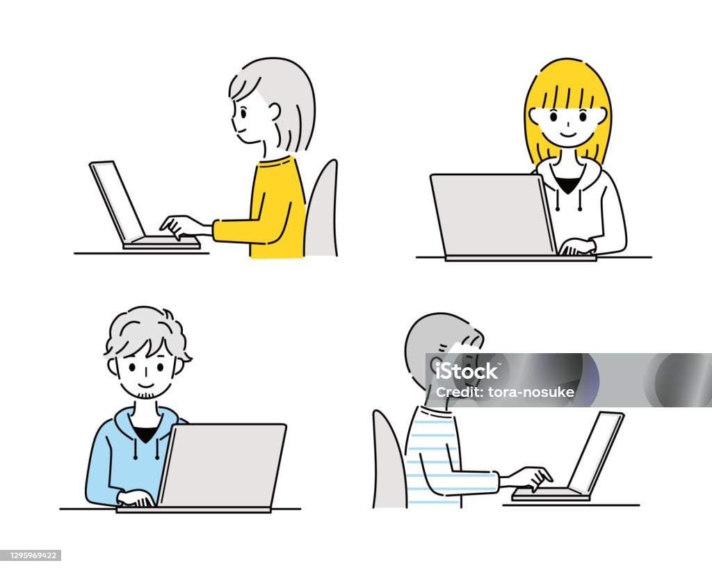 The Person Who Operates The Laptop Stock Illustration Download Image
