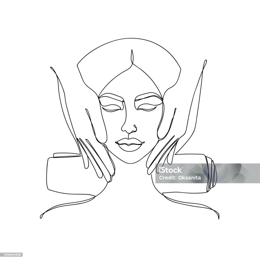 Abstract Image In A Linear Style Of A Woman And A Hand Giving A Face