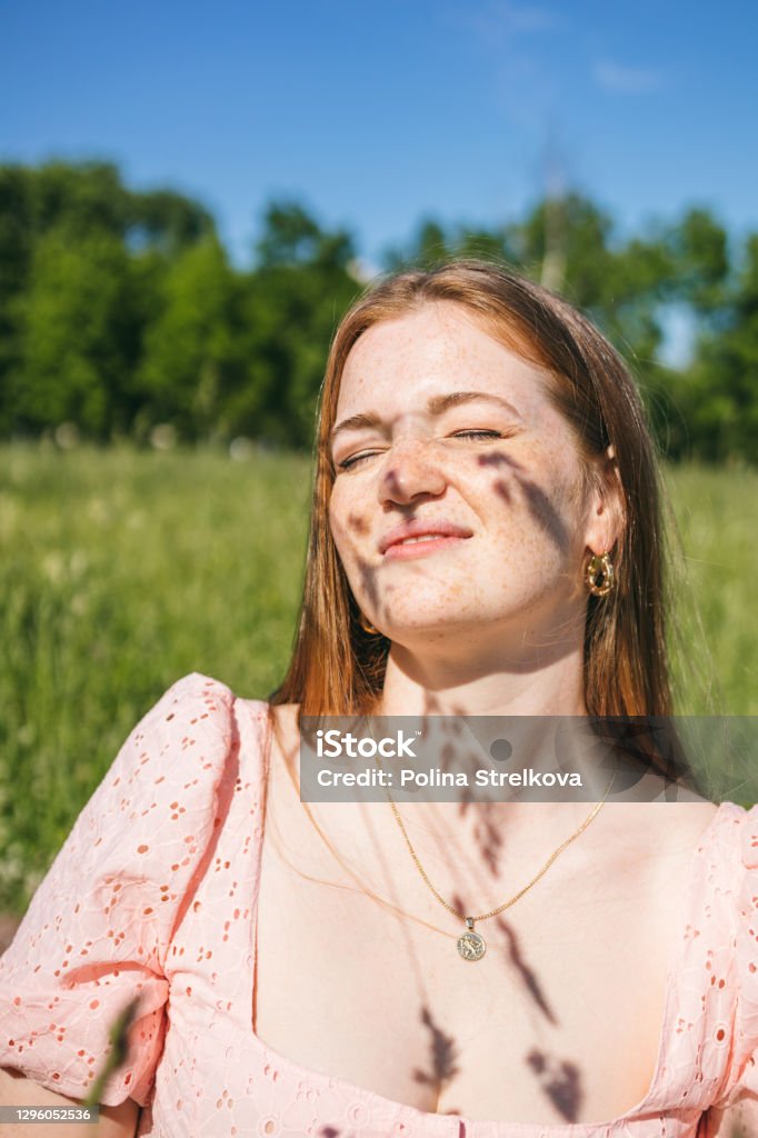 Girl On A Sunny Day In The Park With A Shadow From Moles On Her Face Stylish Visual For Social